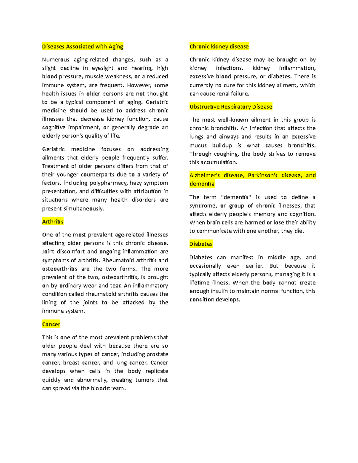 Diseases Associated with Aging - Diseases Associated with Aging ...