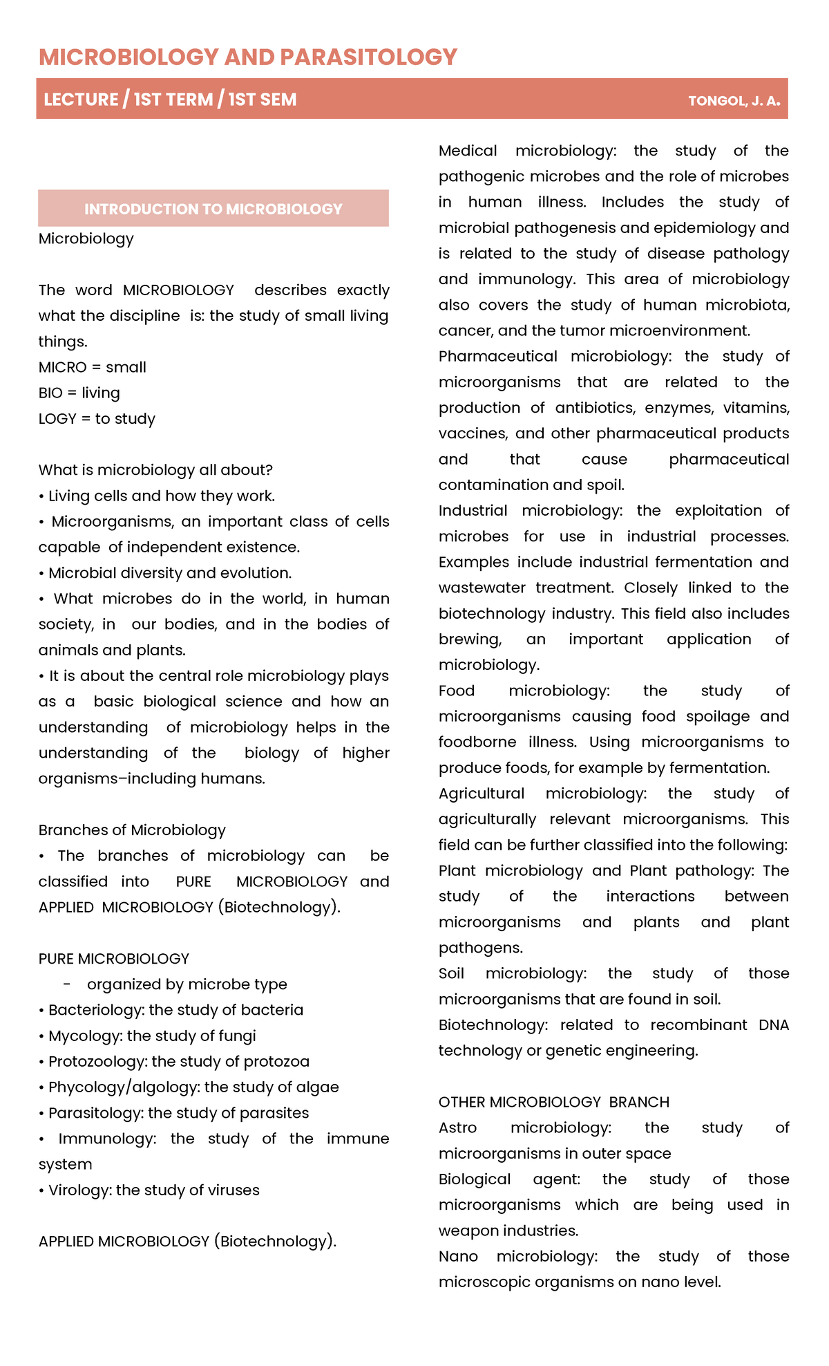 MP-LEC - microbiology and parasitology lecture notes - MICROBIOLOGY AND ...