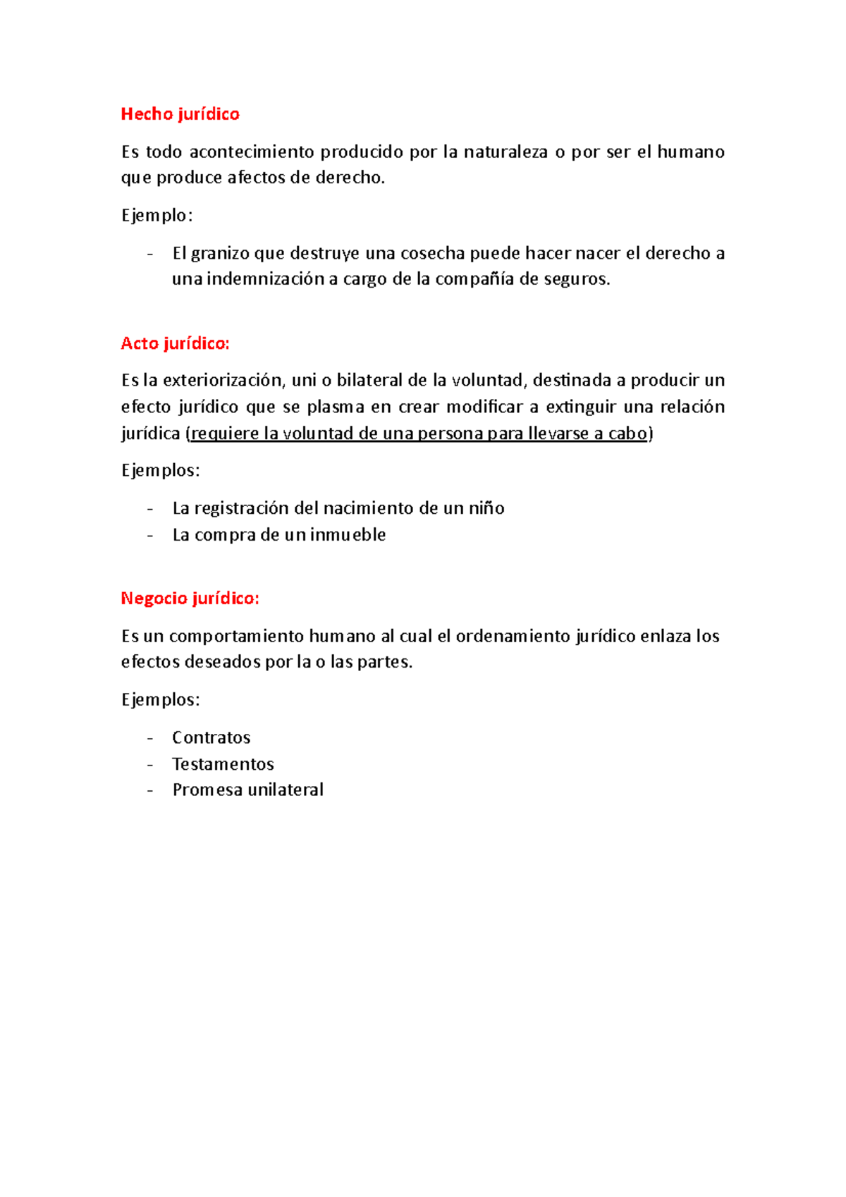 Ejemplos de hecho, acto jurídico y negocio jurídico - Hecho jurídico Es ...