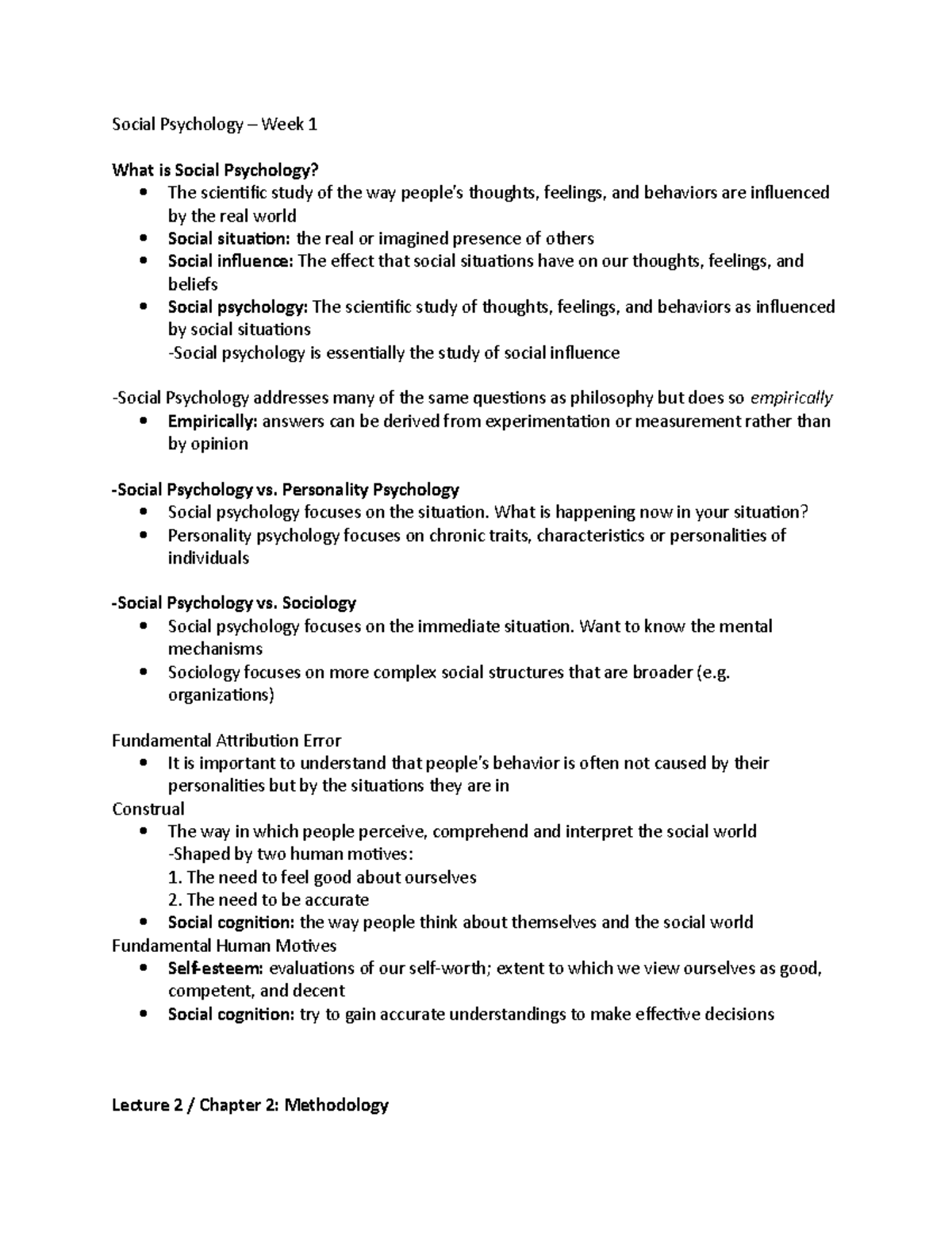 Week 1 - Ch. 1:2 - Dr. David March - Social Psychology – Week 1 What is ...