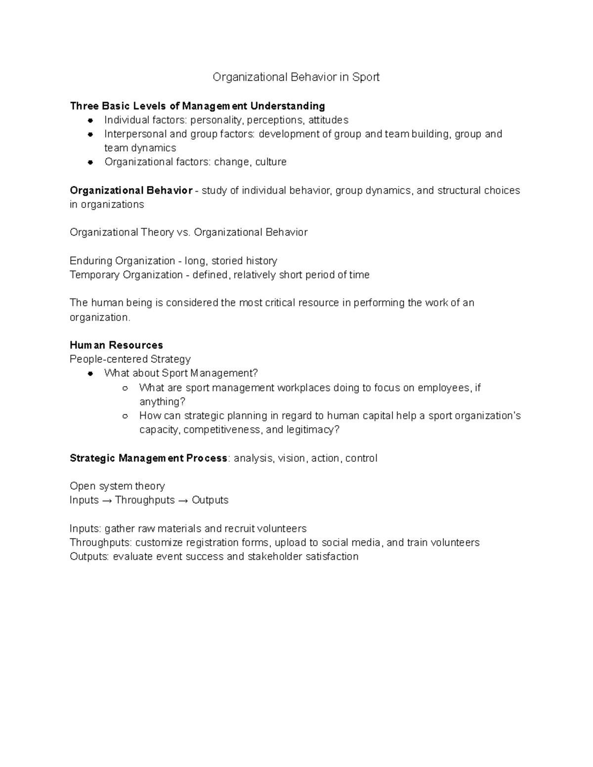 Week 1 Organizational Behavior in Sport - Organizational Behavior in ...