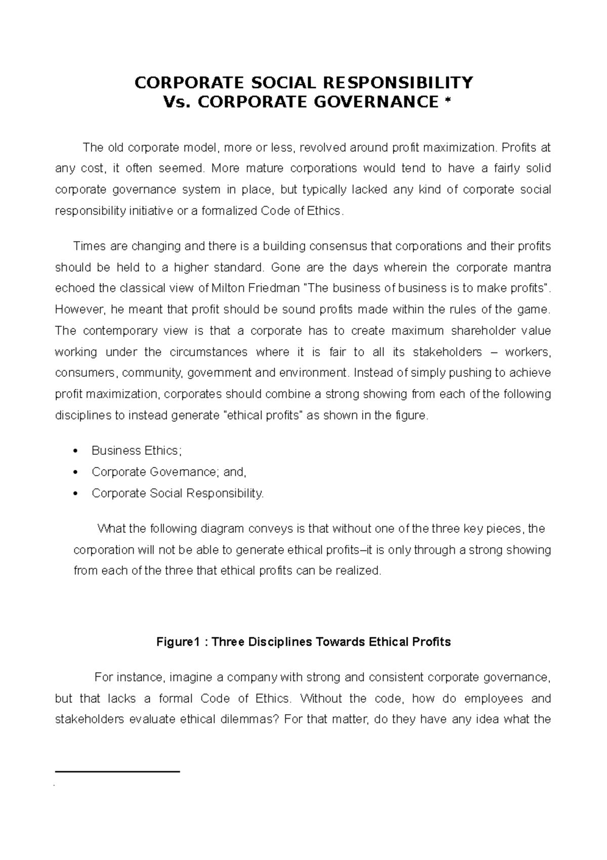 CSR vs CG - Corporal social responsibility Vs. Corporate Governance - CORPORATE SOCIAL - Studocu