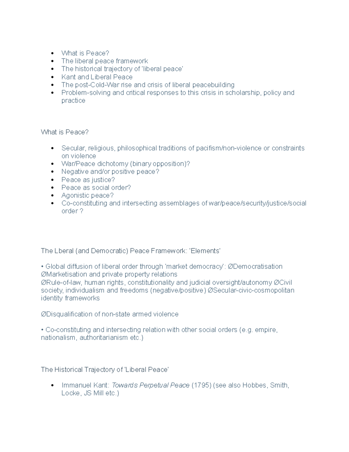 What is Peace - What is Peace? The liberal peace framework The ...