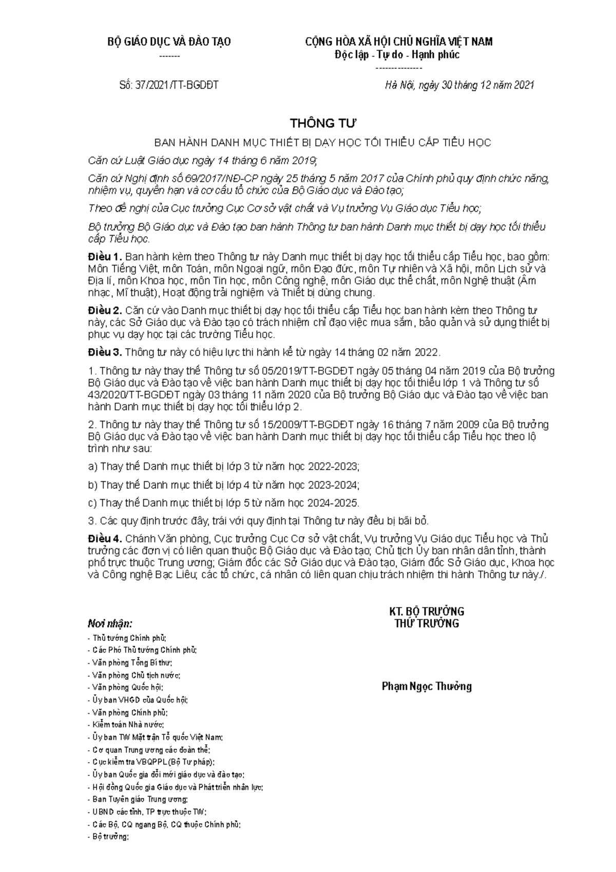Thong tu 37 2021 tt bgddt danh muc thiet bi day hoc toi thieu cap tieu ...