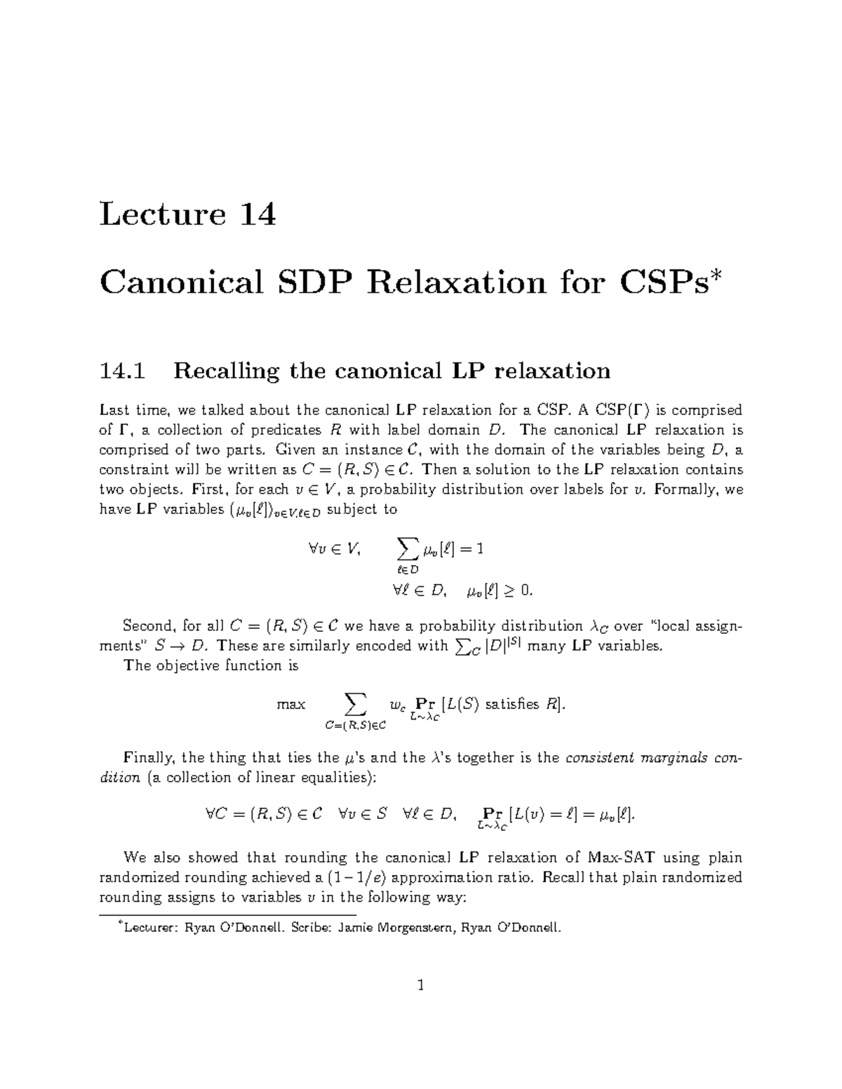 Lecture 14 Linear And Semidefinite Programming By Anupam Gupta And