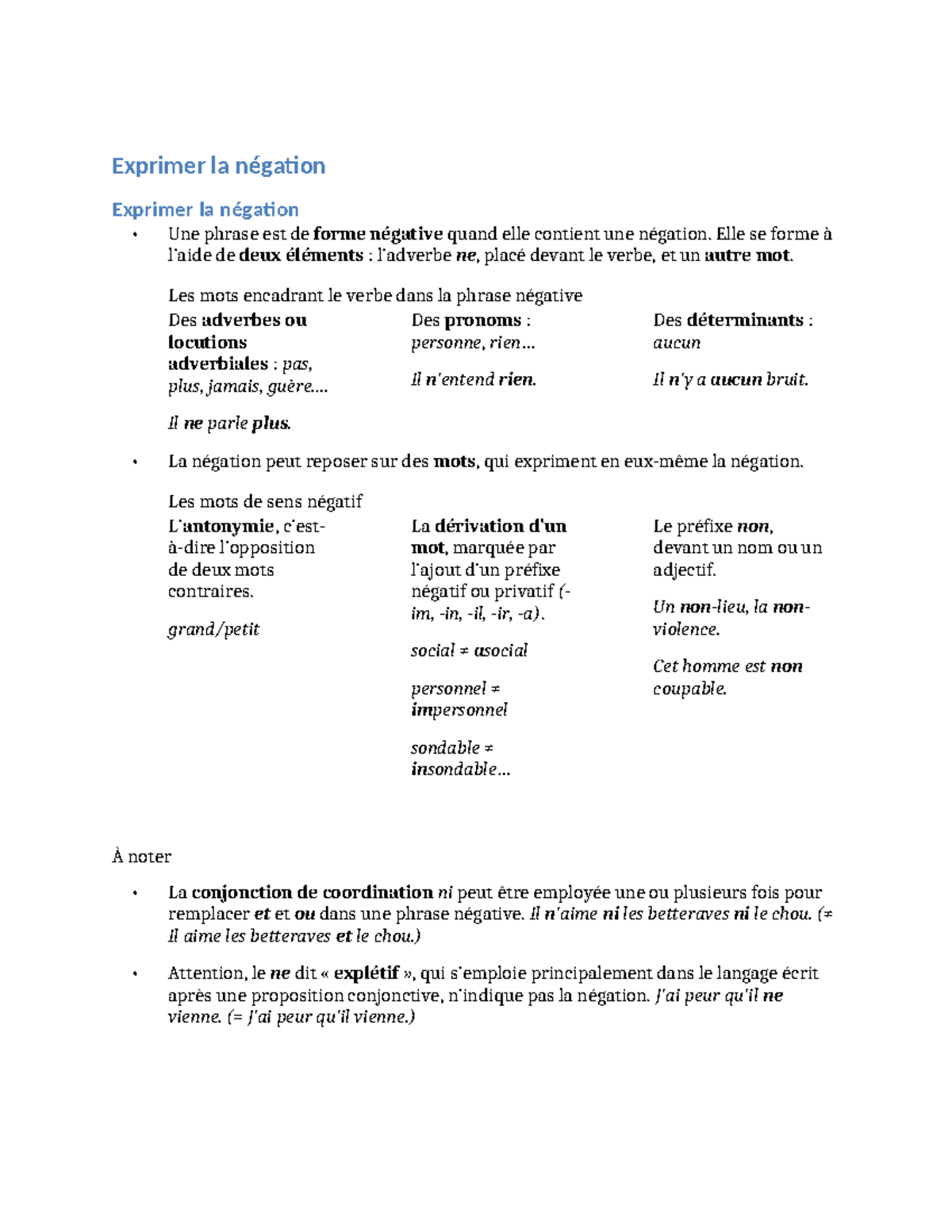 Exprimer la négation - Exprimer la négation Exprimer la négation Une ...