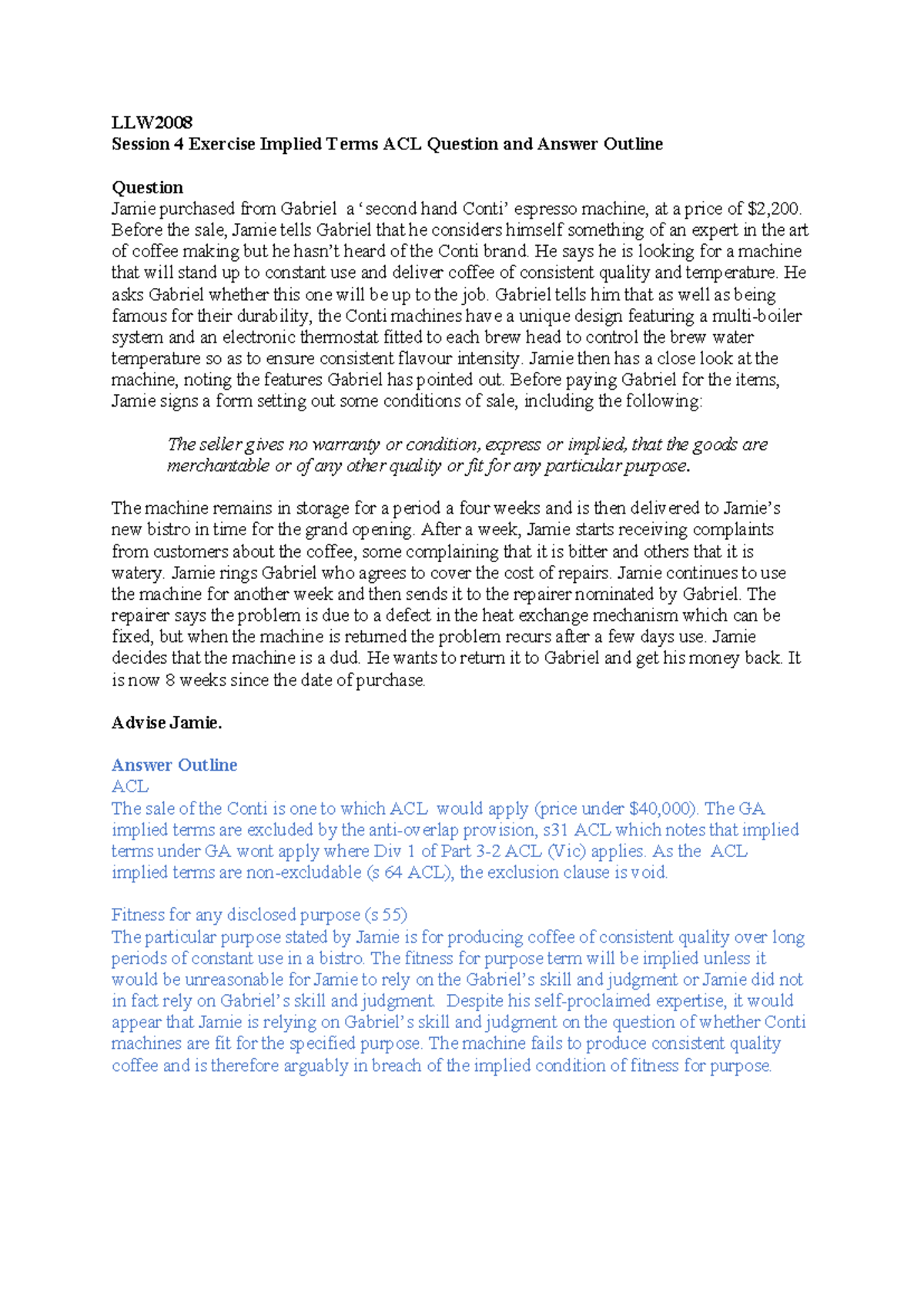 LLW2008 Session 4 Exercise ACL Question and Answer Outline - LLW Session 4 Exercise Implied ...