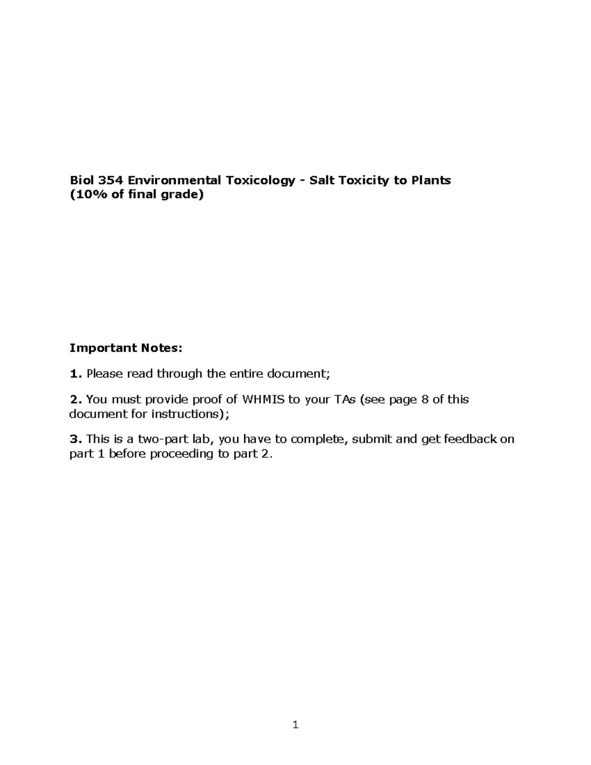 Kitchen Toxicology - Salt lab - BIOL 354 - UWaterloo - Studocu