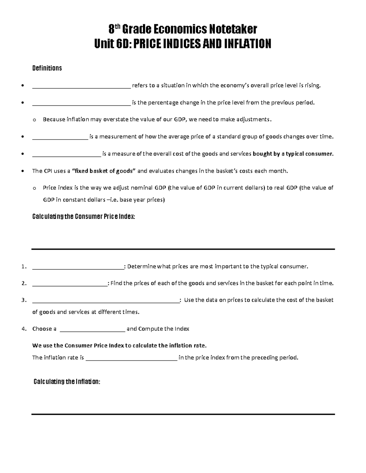 Unit 6D Inflation - school material - 8 th Grade Economics Notetaker ...
