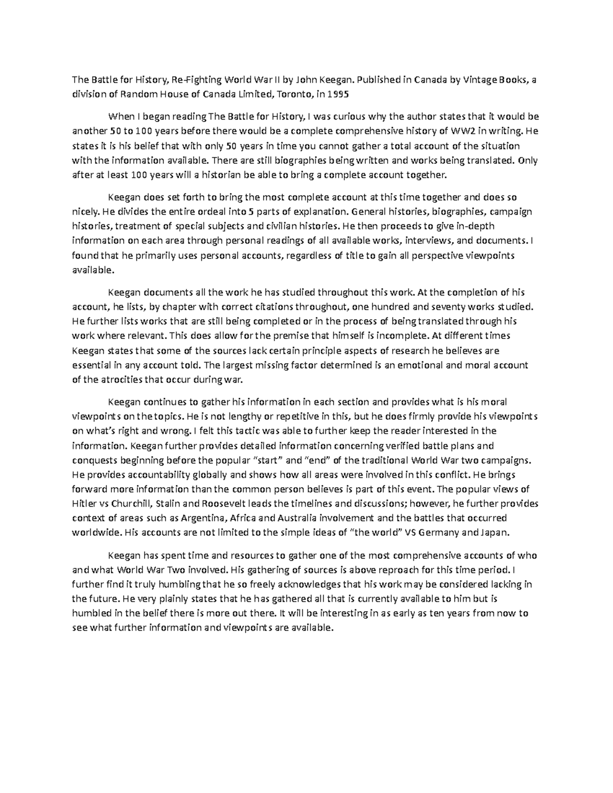 World War II - The Battle for History by John Keegan - The Battle for ...