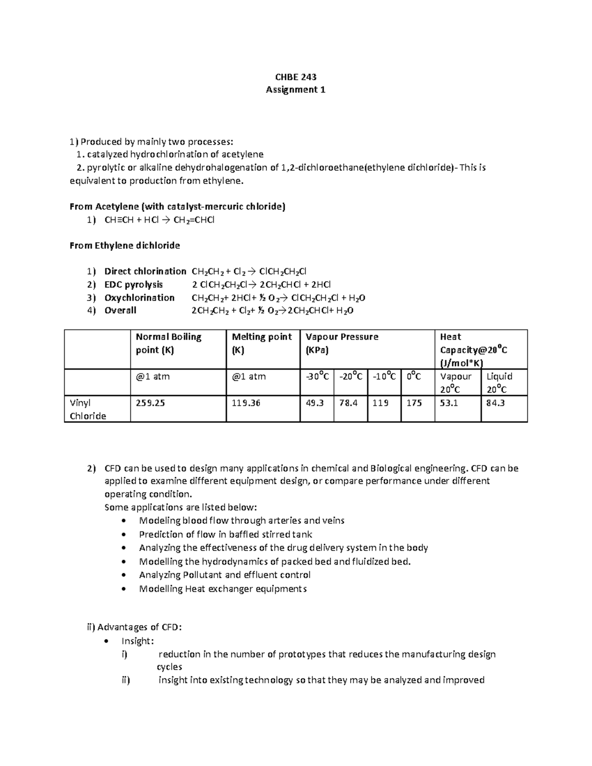 Assignment 1 solution chbe243 - CHBE 243 Assignment 1 Produced by ...