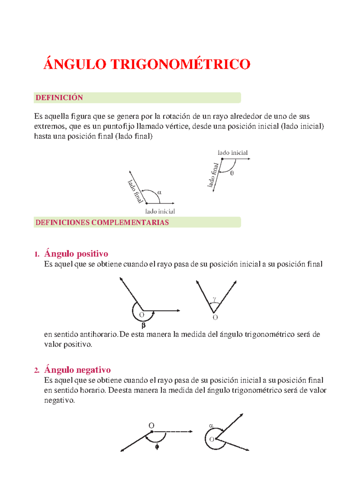 Ángulo trigonometrico - DEFINICIONES COMPLEMENTARIAS ÁNGULO ...