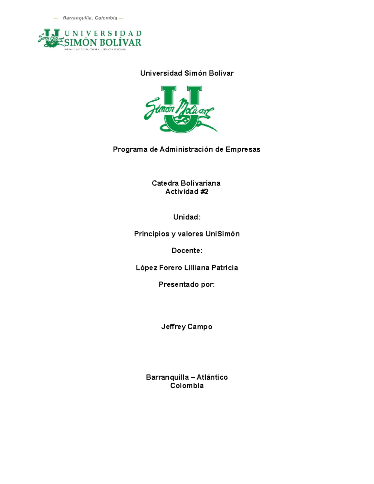 Principios y valores Uni Simón - Universidad Simón Bolívar Programa de ...