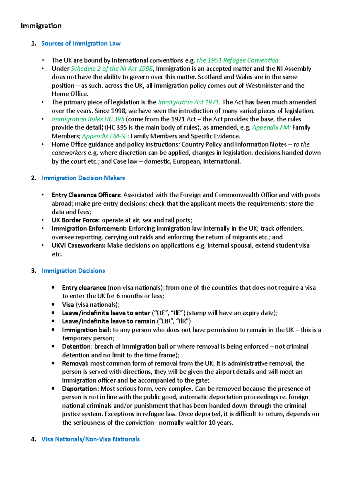 My Immigration Notes - Immigration 1. Sources of Immigration Law - The ...
