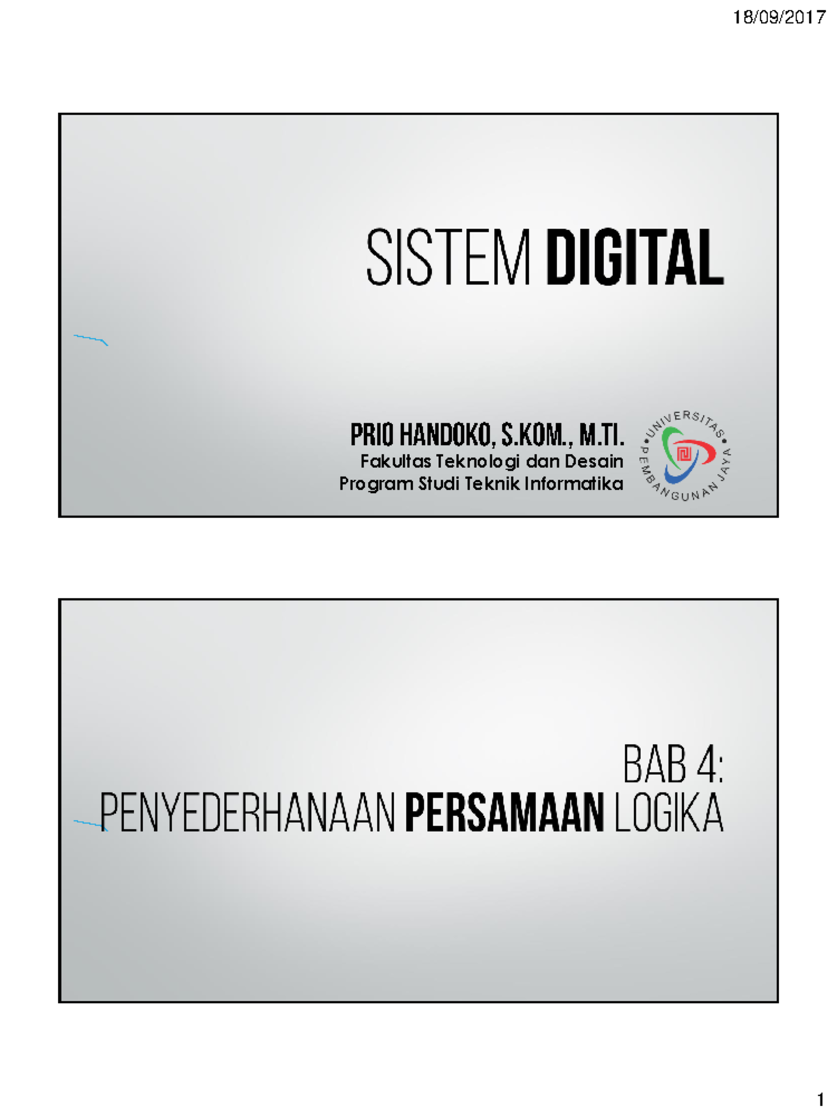 Handout INF203 Bab 4 Penyederhanaan Persamaan Logika - Fakultas Teknologi dan Desain Program ...