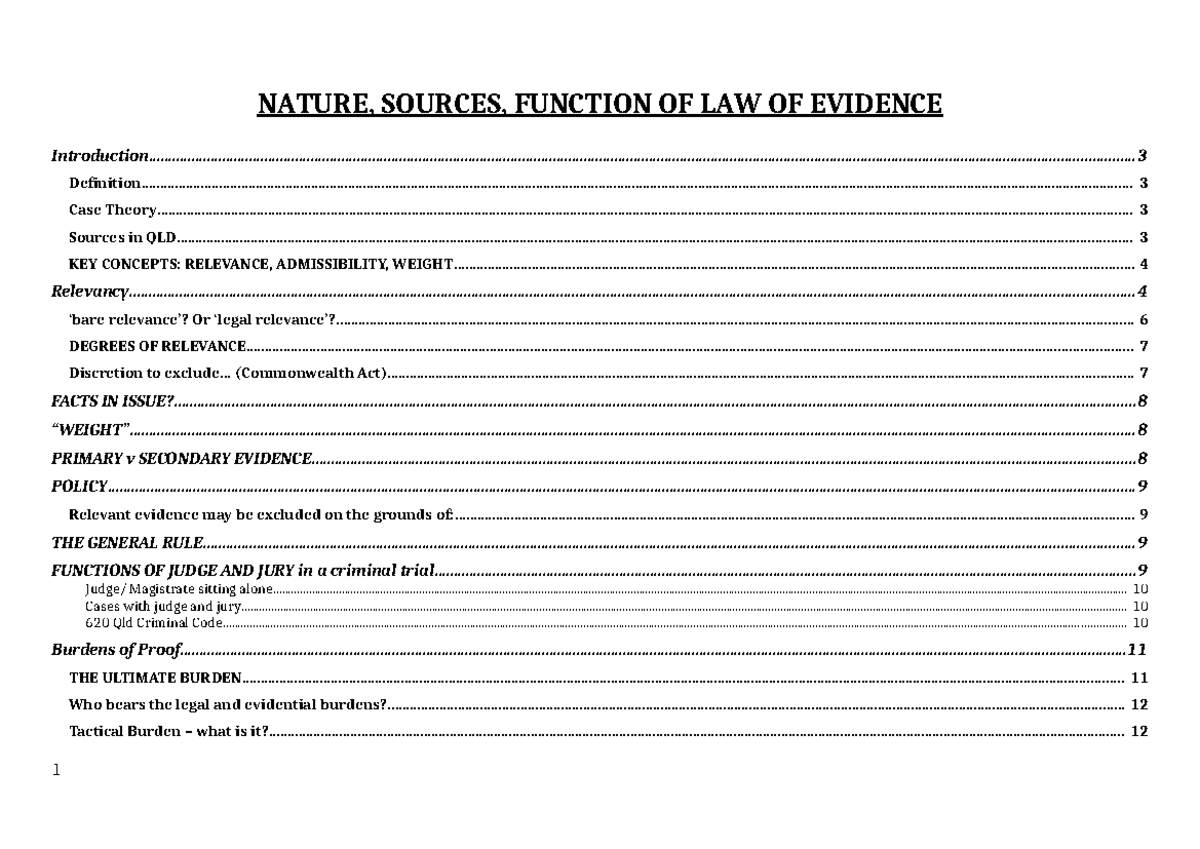 Nature, Sources, Function OF LAW OF Evidence - NATURE, SOURCES ...