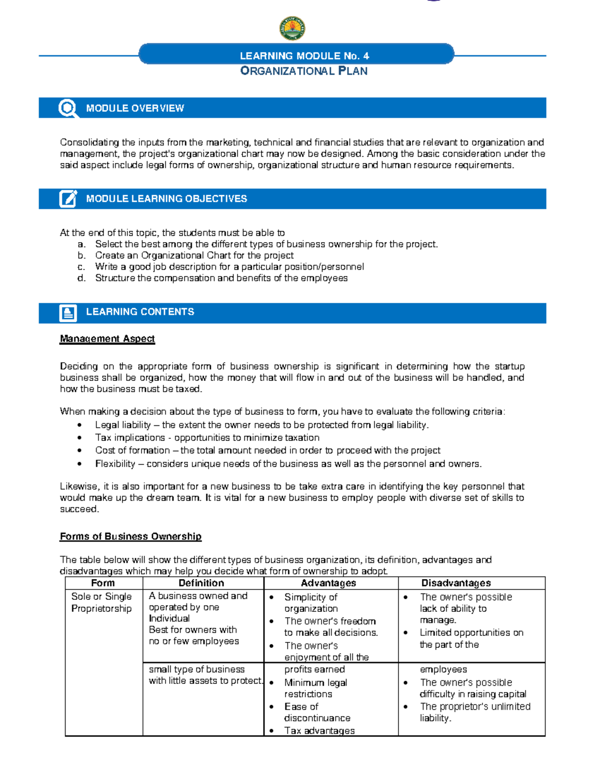 Module 4 Feasibility Study (Organizational Aspect) 1 - ORGANIZATIONAL ...