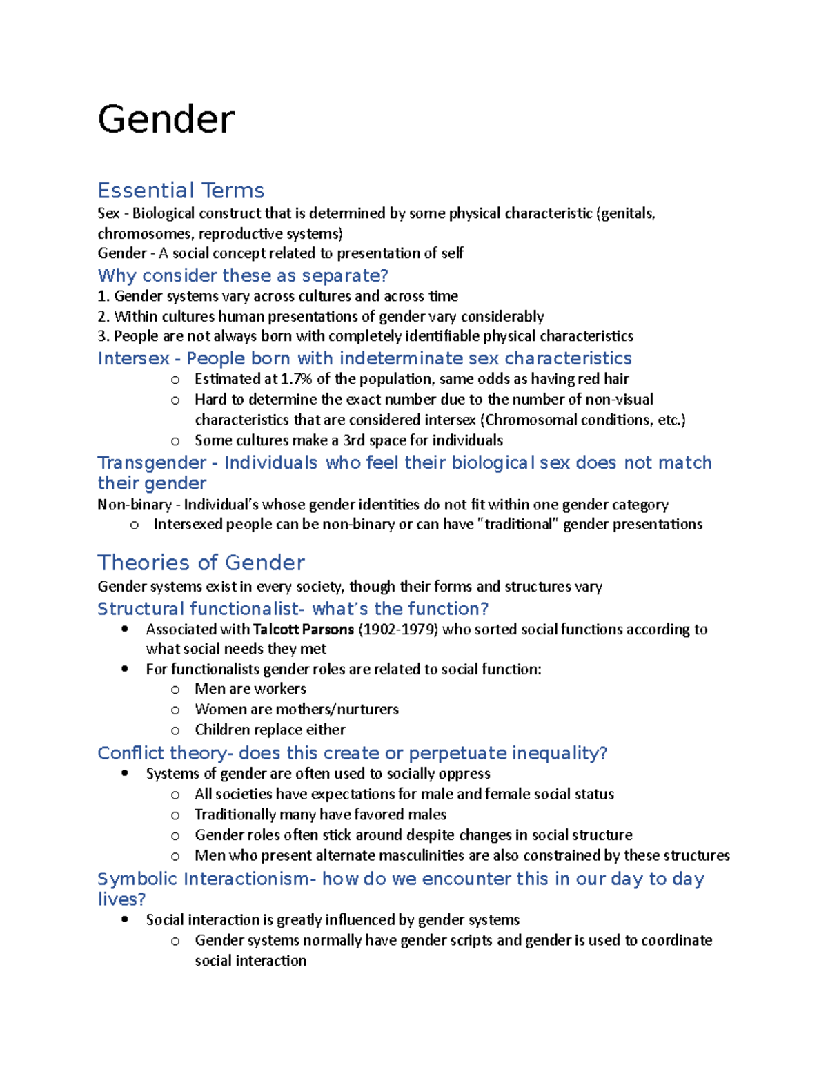 Gender - Intro to Sociology w/ Dr. Gremillion - Gender Essential Terms ...