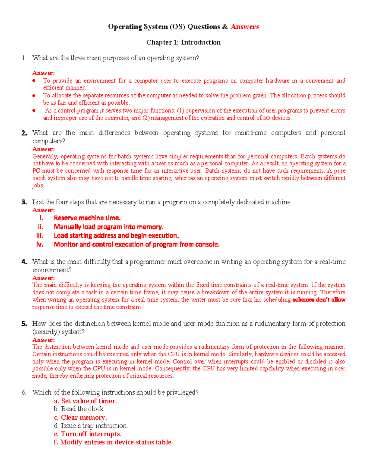 Os 2 - software engineering - Operating System (OS) Questions & Answers ...