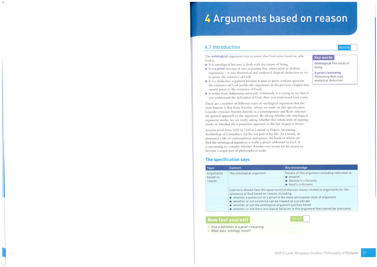 Revision notes Arguments based on Reason - Studocu