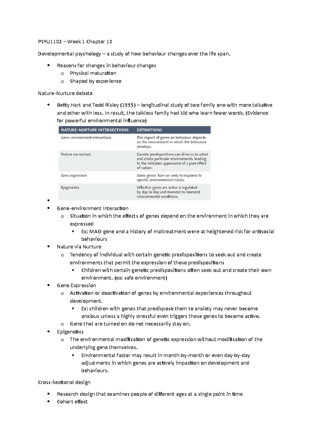 PSYU1102 - Whole subject summaries - PSYU1102 – Week 1 Chapter 10 Developmental psychology – a ...