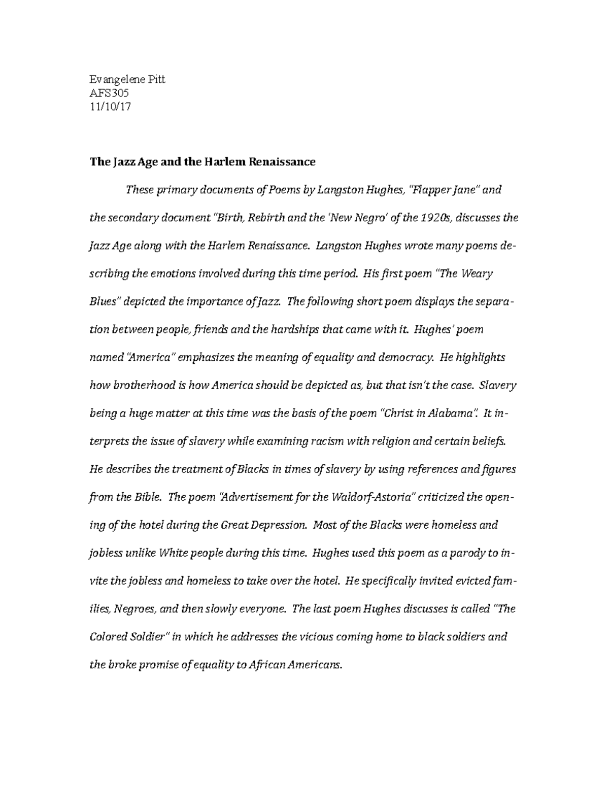 The age of jazz summary - Evangelene Pitt AFS 11/10/ The Jazz Age and ...