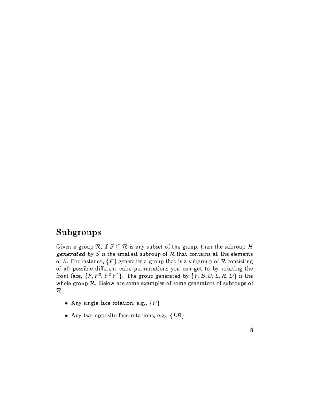 Rubik - Lecture notes a - Subgroups Given a groupR, ifS⊆Ris any subset ...