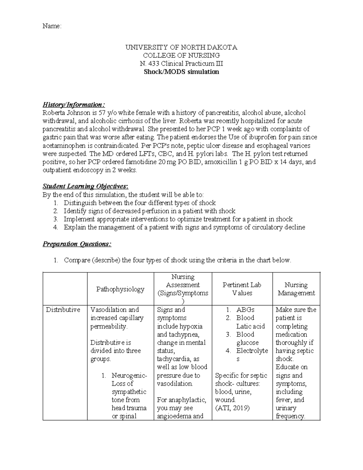 N433 Pree-Sim Altered Perfusion - UNIVERSITY OF NORTH DAKOTA COLLEGE OF ...