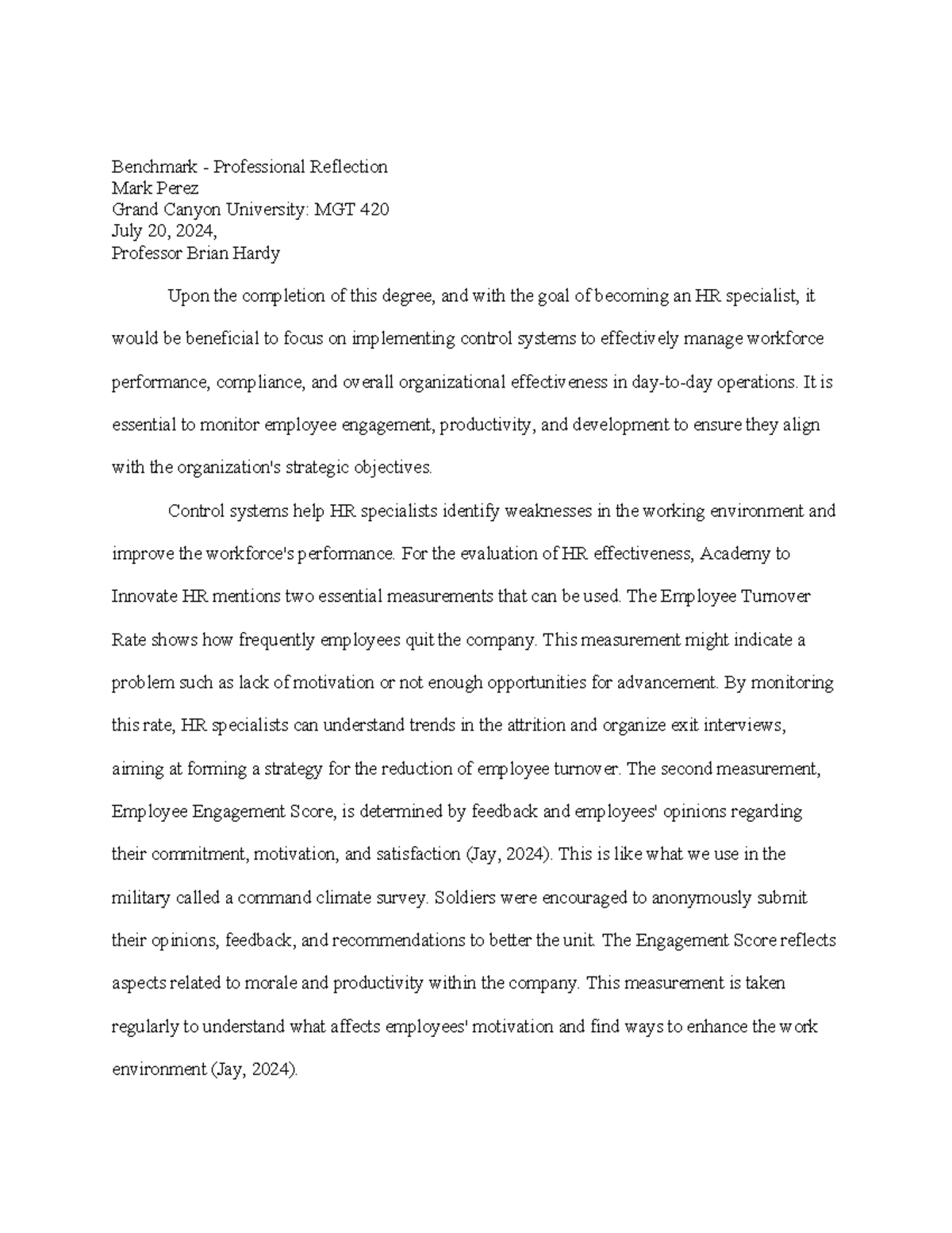 Professional reflection - Benchmark - Professional Reflection Mark ...