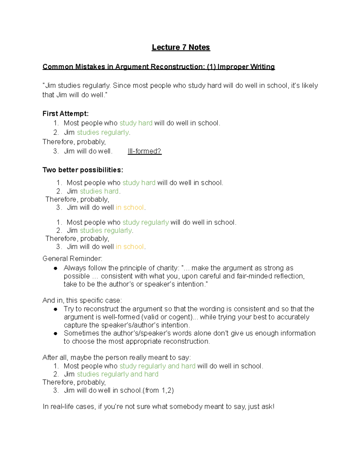 Lecture 7 - Notes - Lecture 7 Notes Common Mistakes in Argument ...