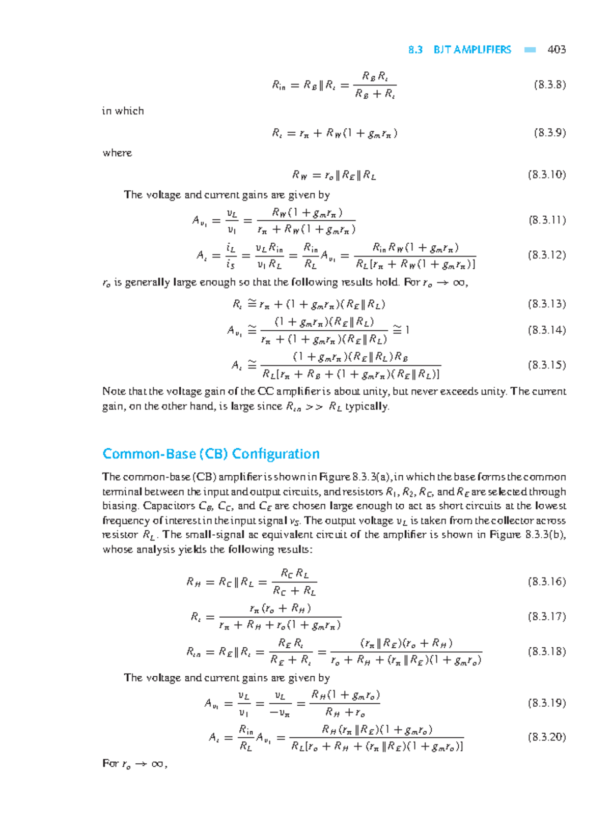 Electrical IMP Notes-41 - 8 BJT AMPLIFIERS 403 Rin = RB ‖Ri = RB Ri RB ...