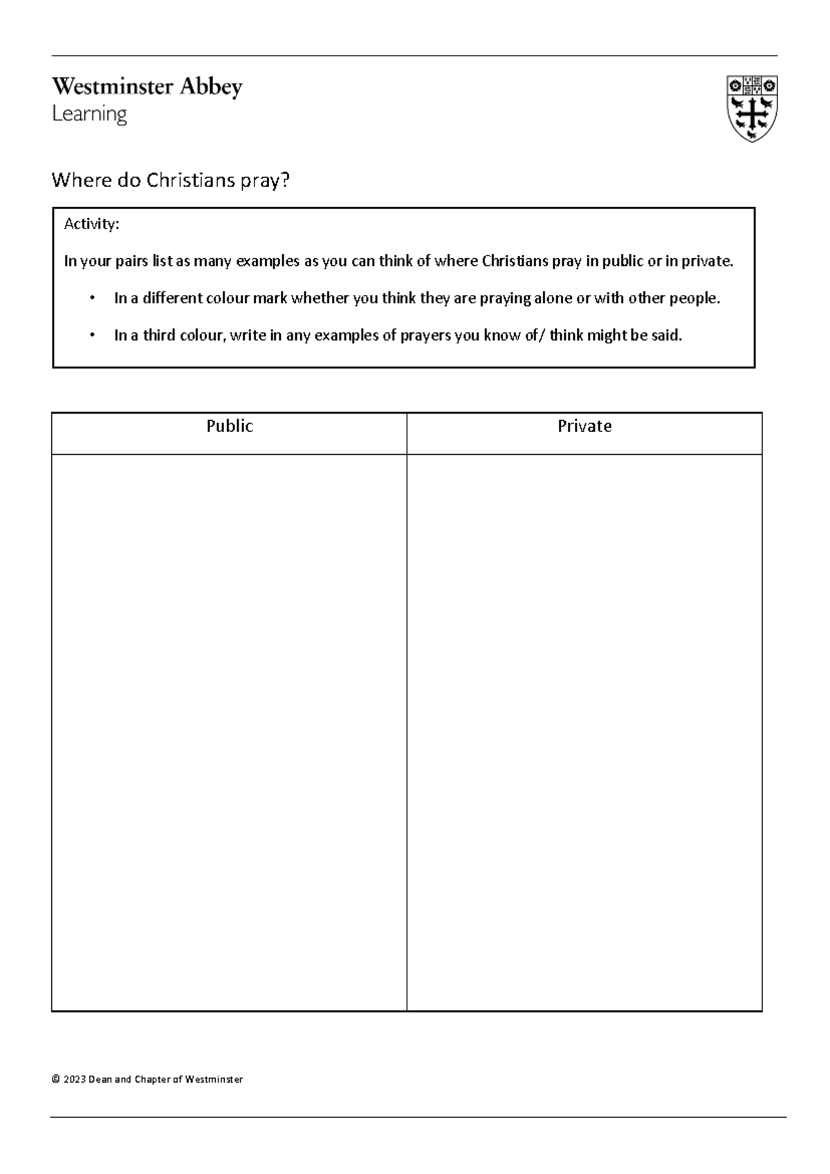 Prayer in Christianity worksheet KS4 - SUG2033 - Where do Christians ...