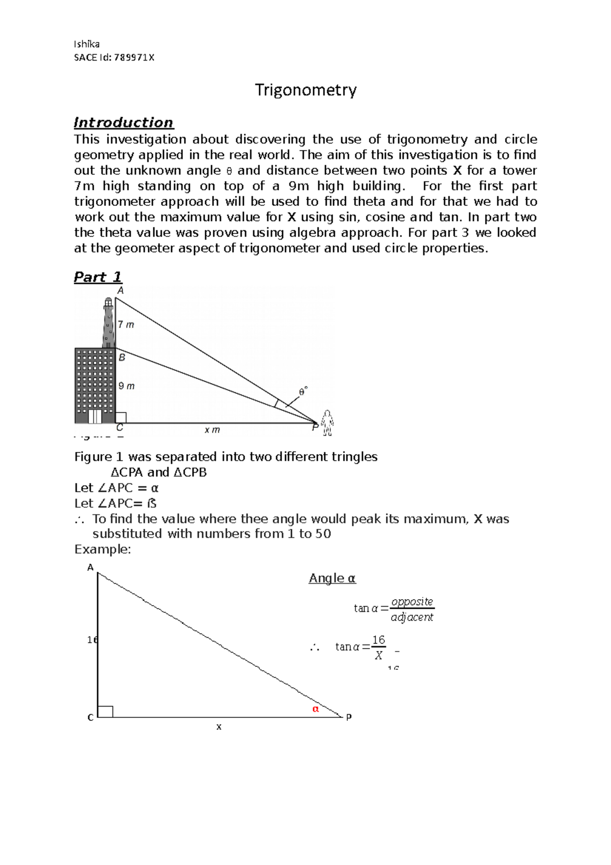 Trigonometry final copy - SACE Id: 789971X Trigonometry Introduction ...
