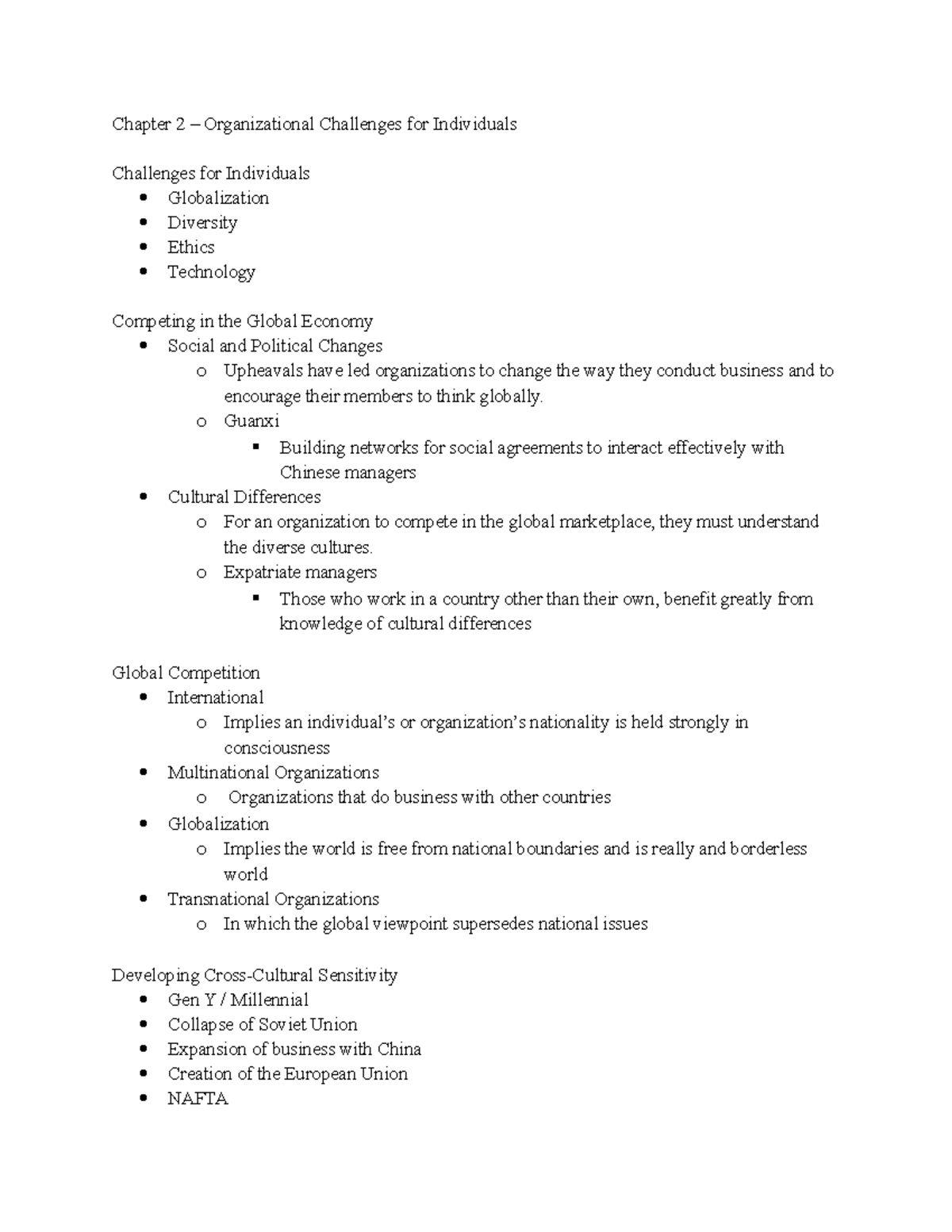 Organizational Behavior Summary Sheet Chapter 2 - Chapter 2 ...