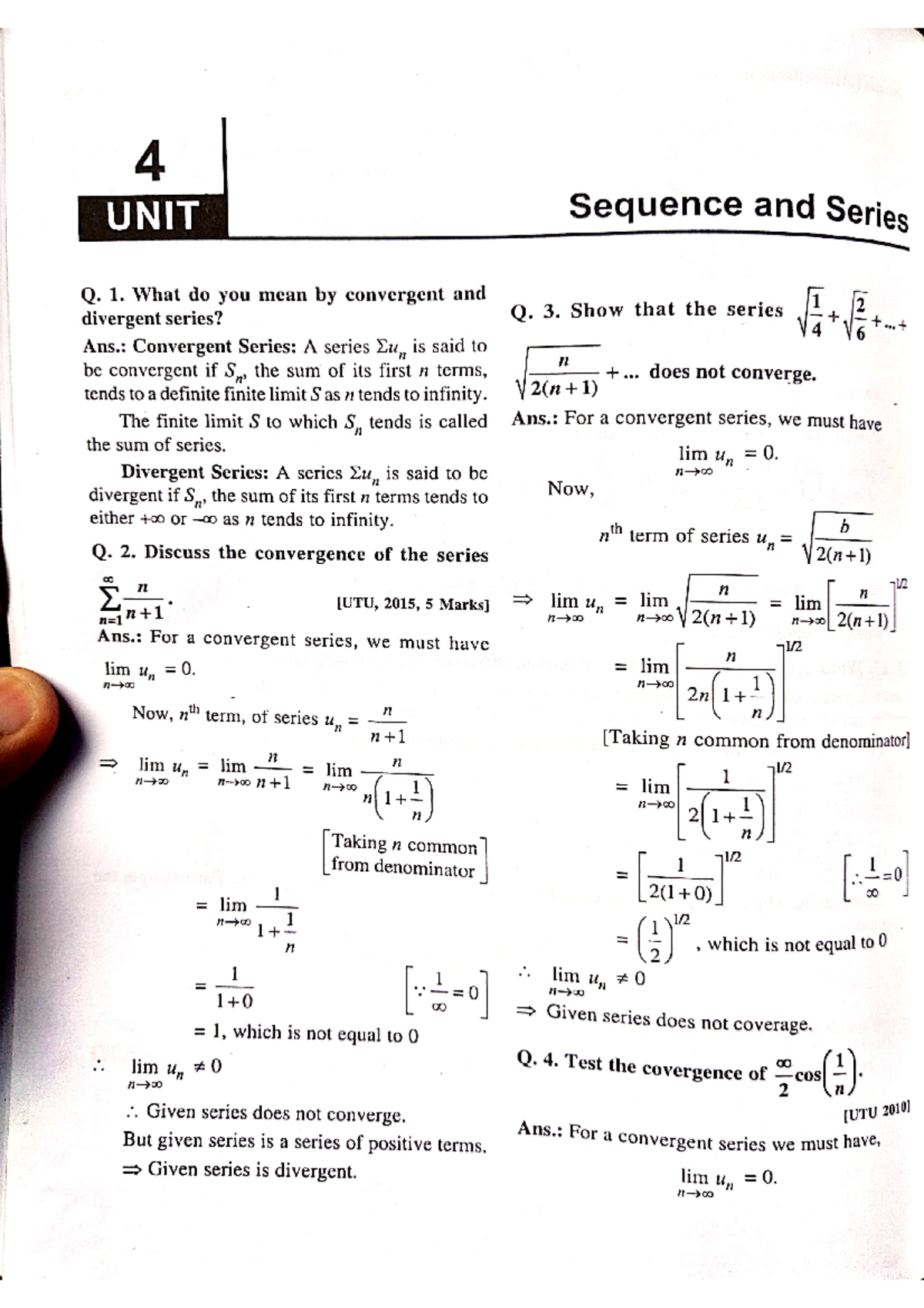 Sequence and series utu questions by shubham - 4 UNIT Sequence and ...
