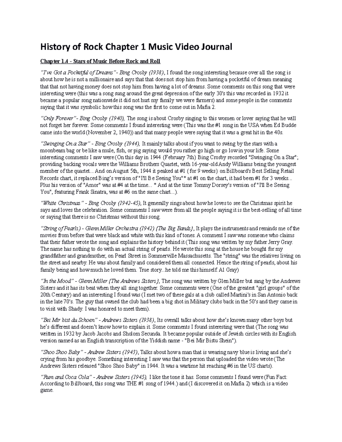 History of Rock Chapter 1 Music Video Journal - Some comments on this ...