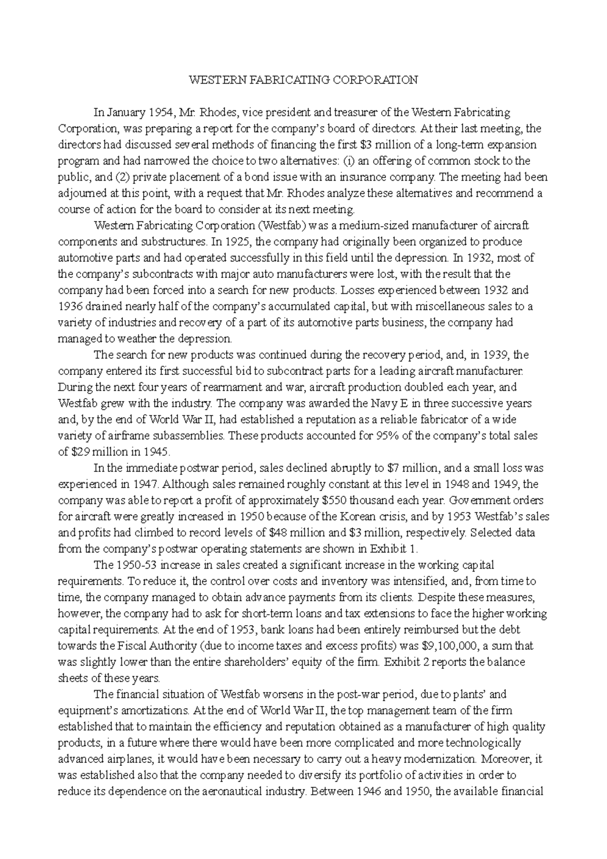 Caso Westfab 21-22 - WESTERN FABRICATING CORPORATION In January 1954 ...