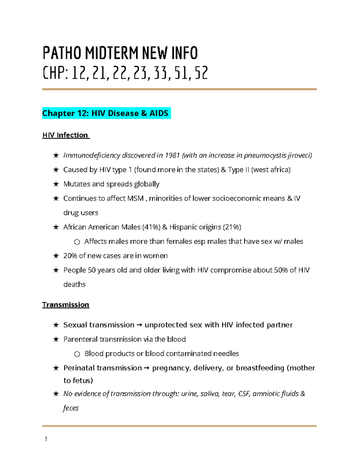 Patho midterm new info - PATHO MIDTERM NEW INFO CHP: 12, 21, 22, 23, 33 ...