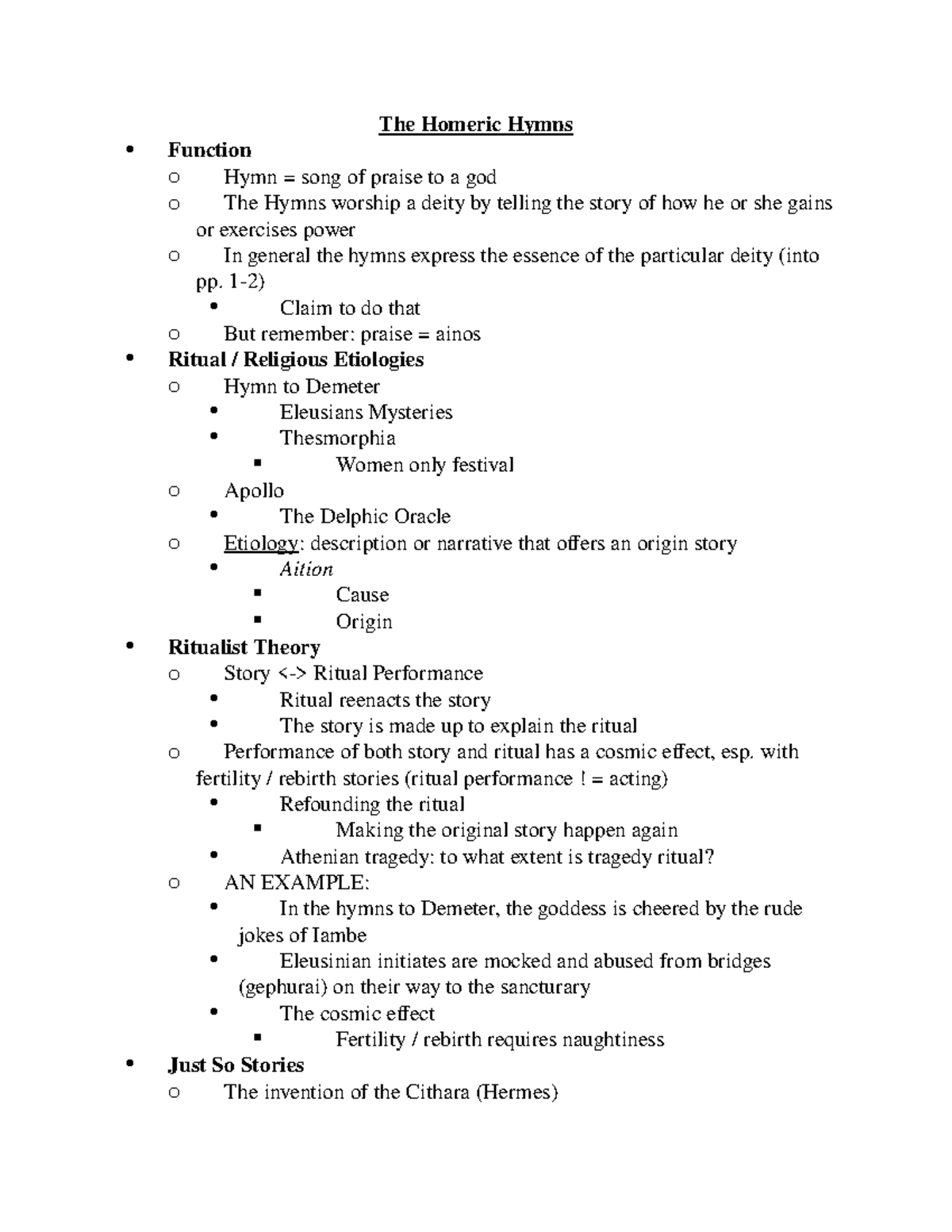 CLAS 110 Lecture 7 - Classical Mythology Fall 2018 Notes - The Homeric ...