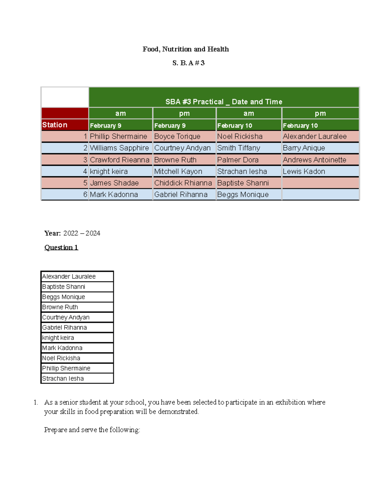 SBA #3 - For assignment 1 - Food, Nutrition and Health S. B. A # 3 SBA ...