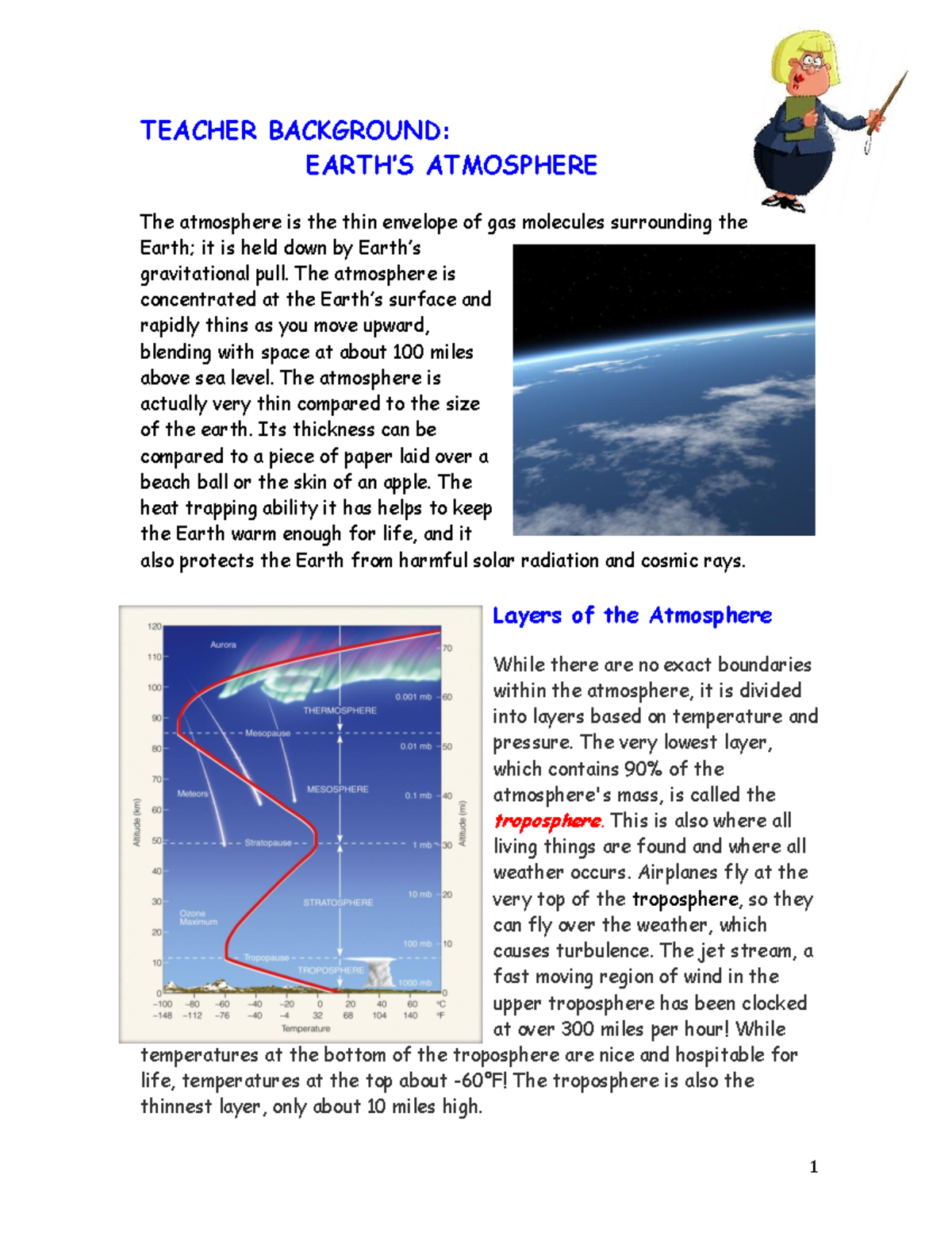 TBI earths atmosphere - Lecture notes 4 - TEACHER BACKGROUND: EARTH’S ...