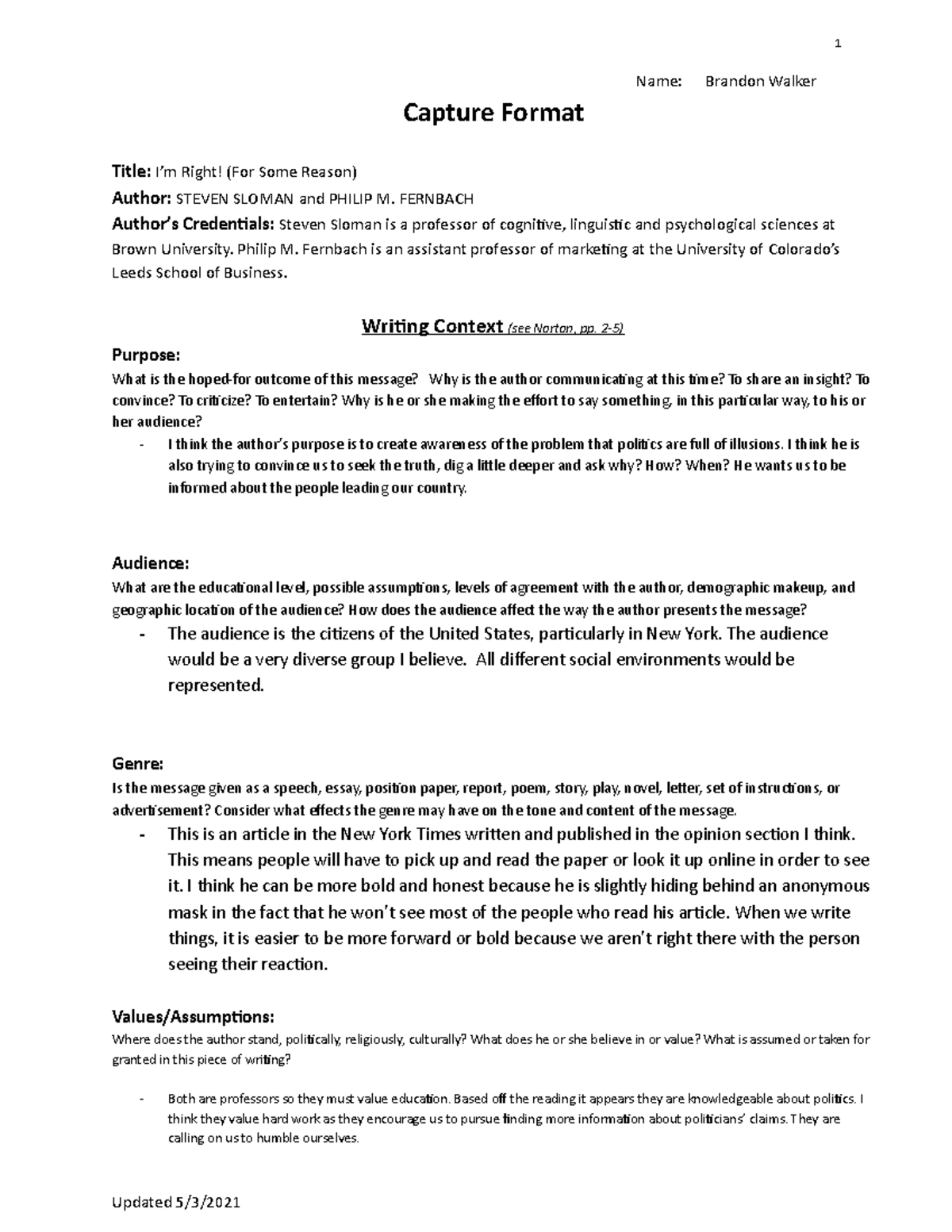 Capture Form (0915) - writing homework - 1 Name: Brandon Walker Capture ...