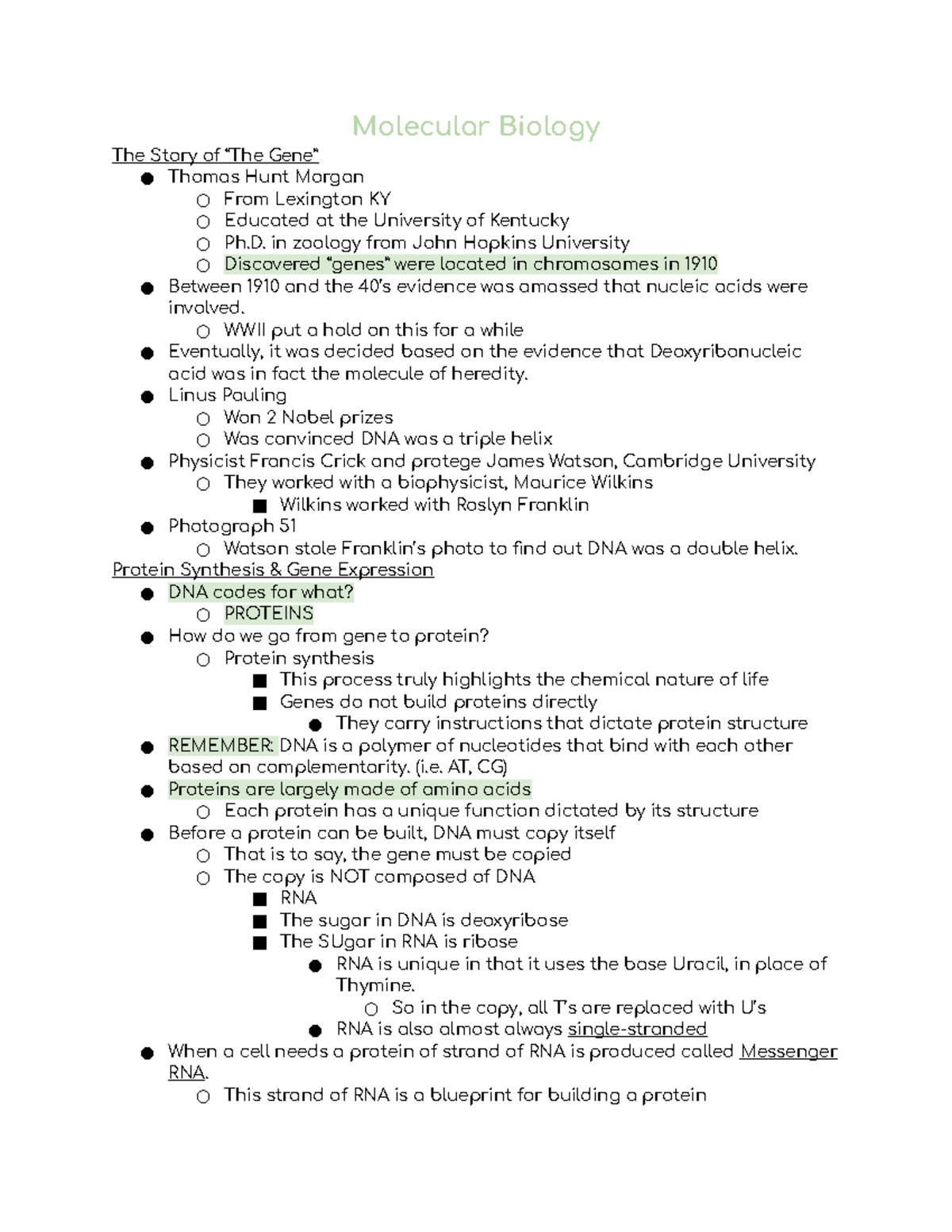 Module 8 - Molecular Biology - Molecular Biology The Story of “The Gene ...