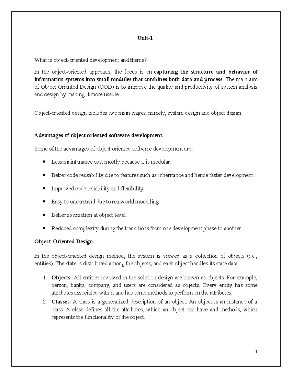 OOSE Notes - Unit- What is object-oriented development and theme? In ...