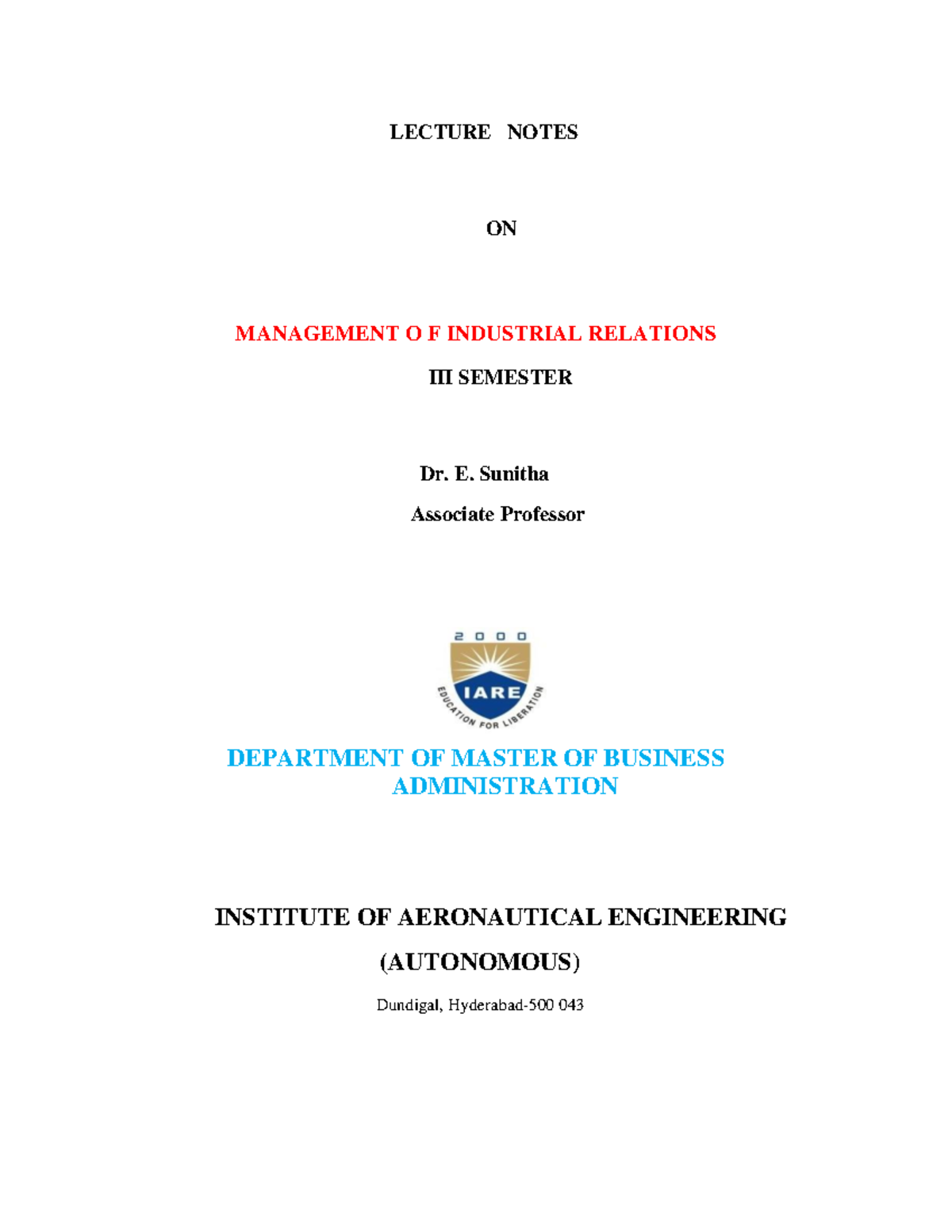Lecture notes - MRP project on financilaisation of nestle - LECTURE ...