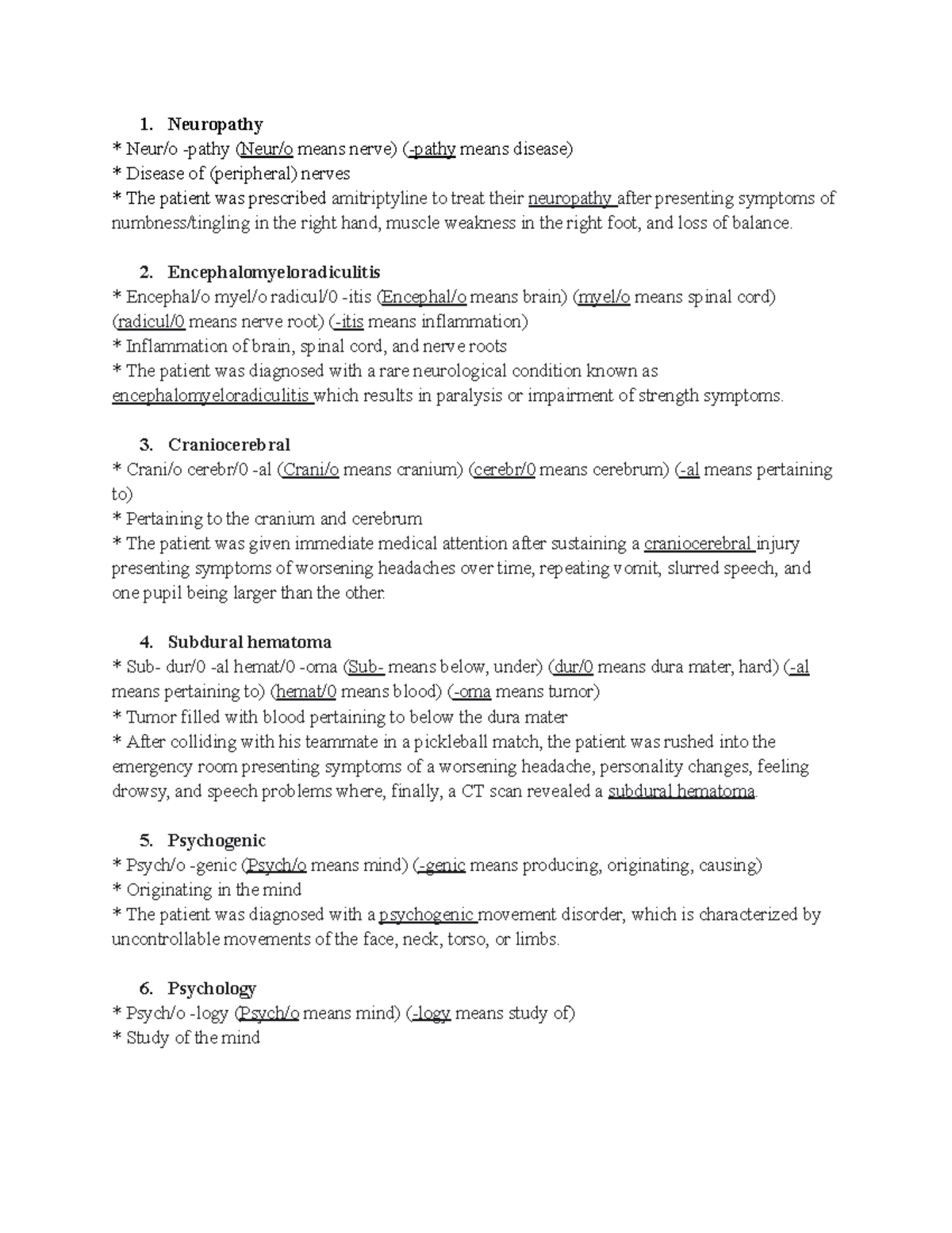 Nervous System word use - Neuropathy Neur/o -pathy (Neur/o means nerve ...