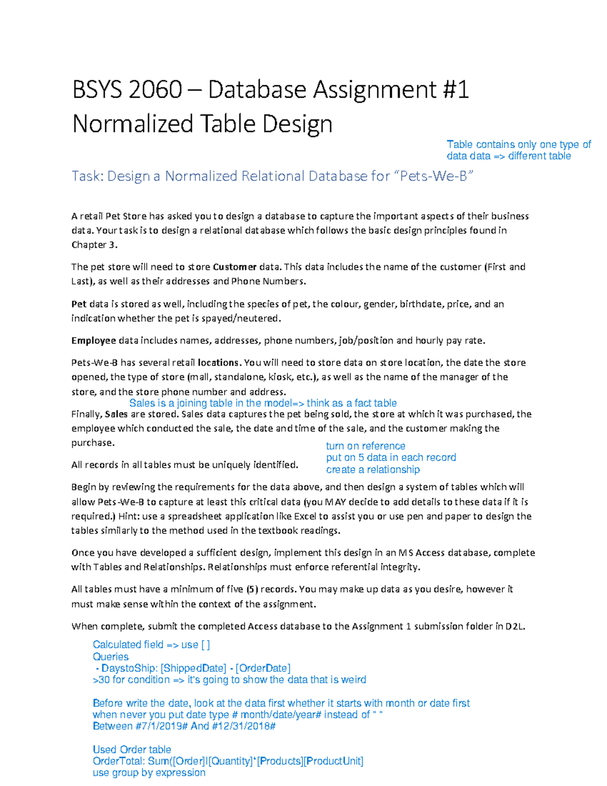 Assignment 1 - Table Design - BSYS 2060 – Database Assignment ...