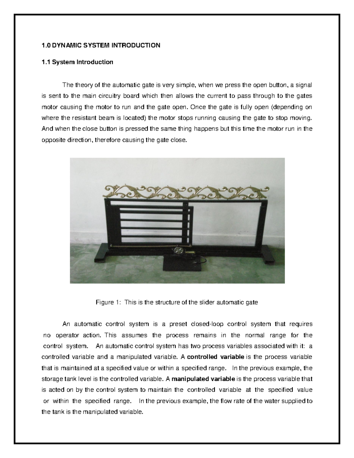 46328818 Control System Project 1 - 1 DYNAMIC SYSTEM INTRODUCTION 1 ...