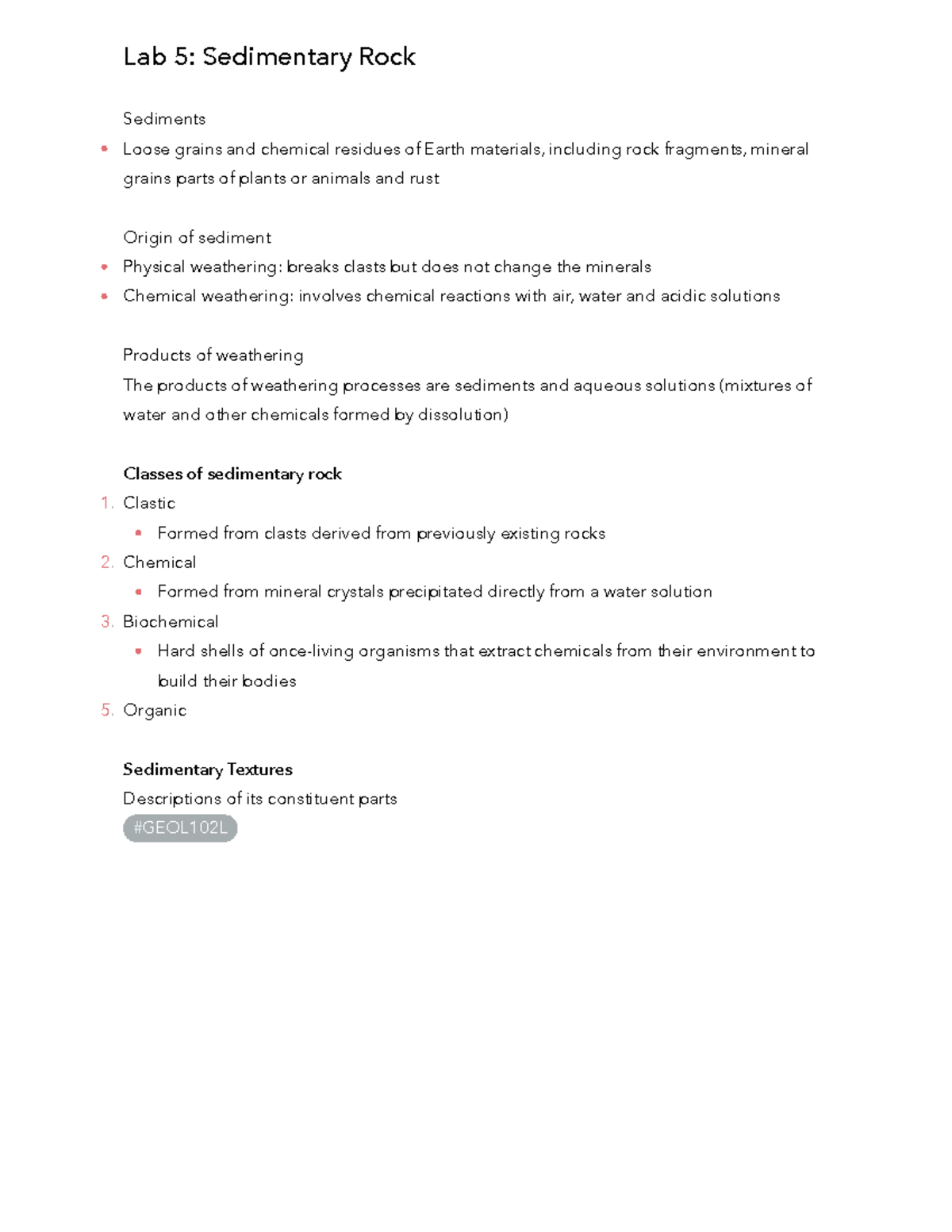Lab 5: Sedimentary Rock - Lab 5: Sedimentary Rock Sediments Loose ...
