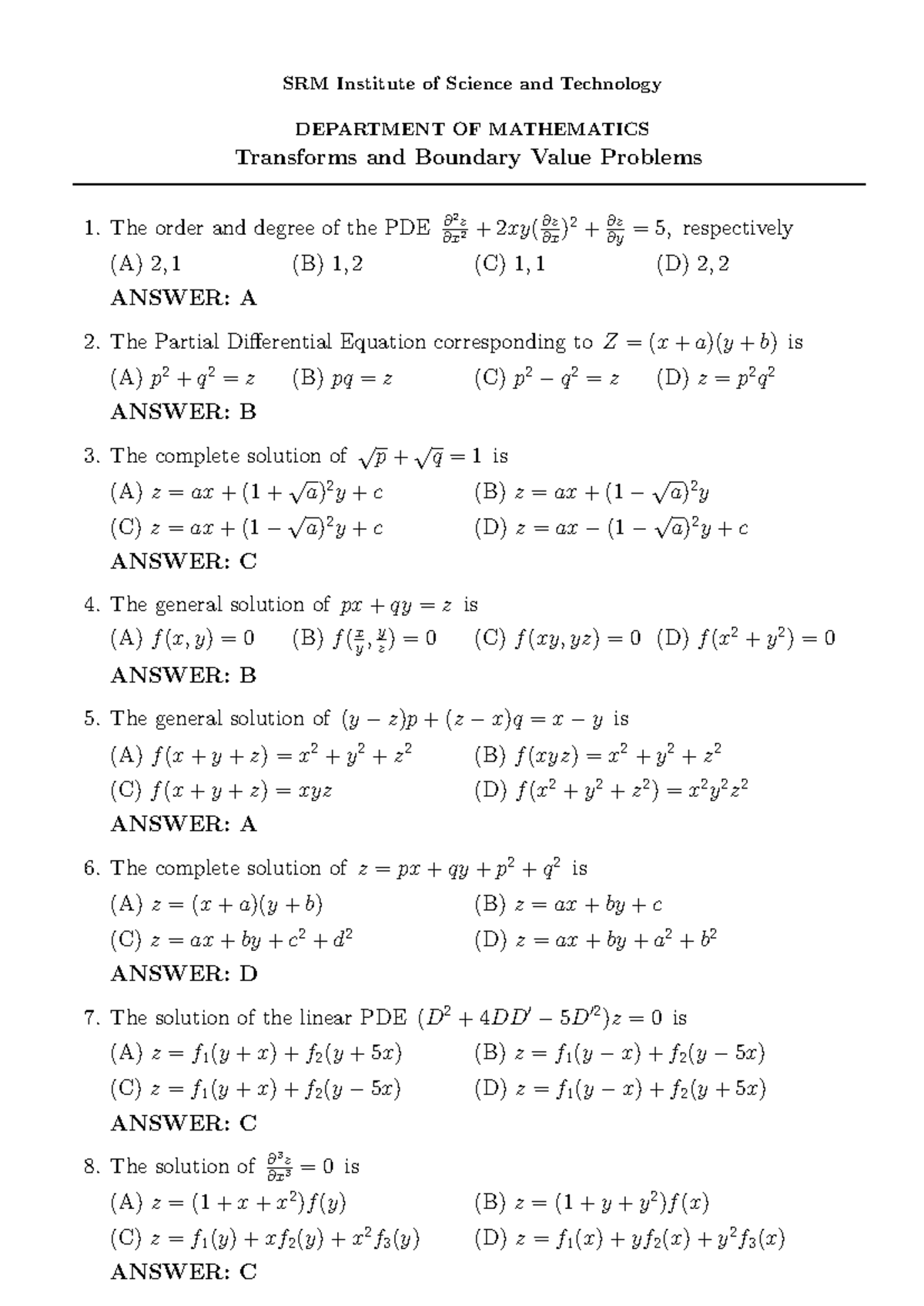 University Question paper 2019-20 - SRM Institute of Science and ...